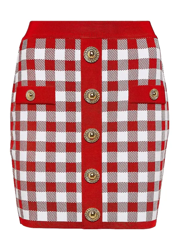 Balmain Gingham Knit Miniskirt - Multicoloured