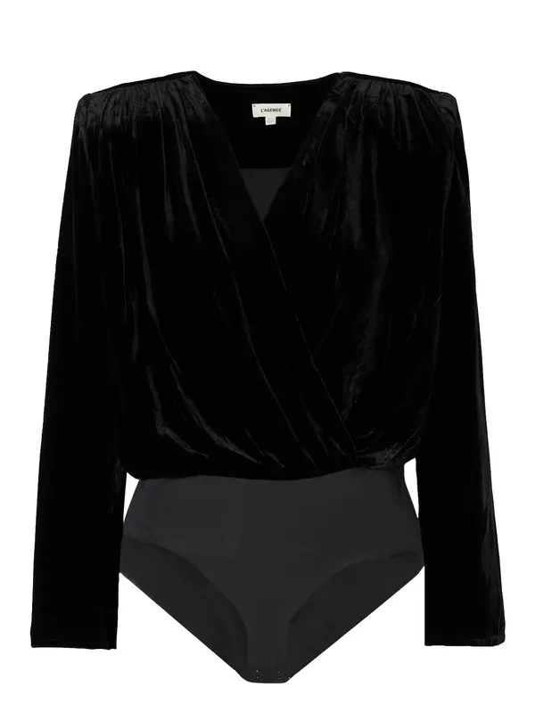 L'Agence Kallie Velvet And Stretch-jersey Bodysuit - Black
