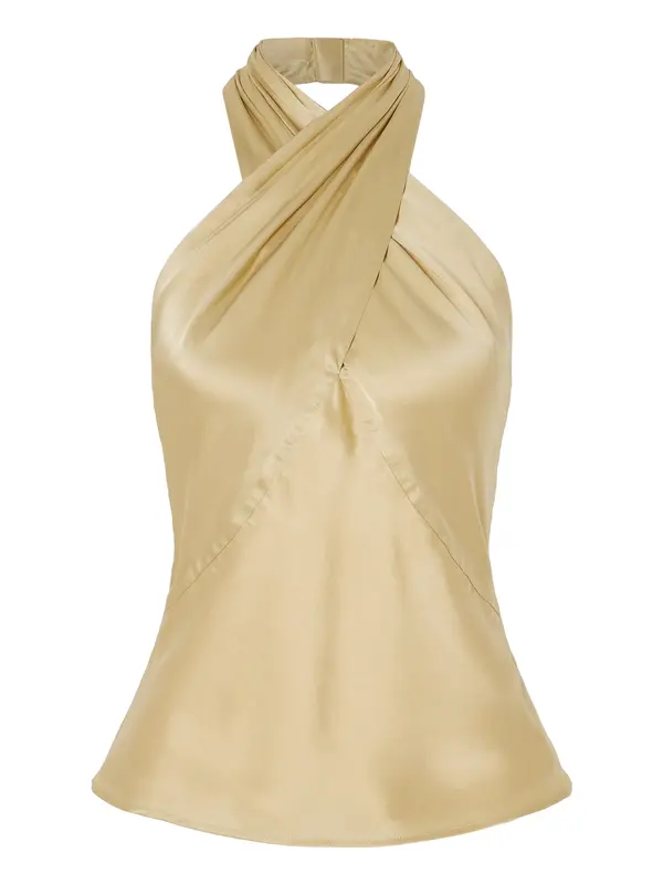 L'Agence Letitia Silk-charmeuse Halterneck Top - Gold