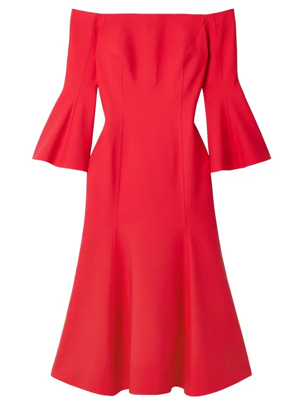 Oscar De La Renta Off-the-shoulder Wool-blend Midi Dress - Red