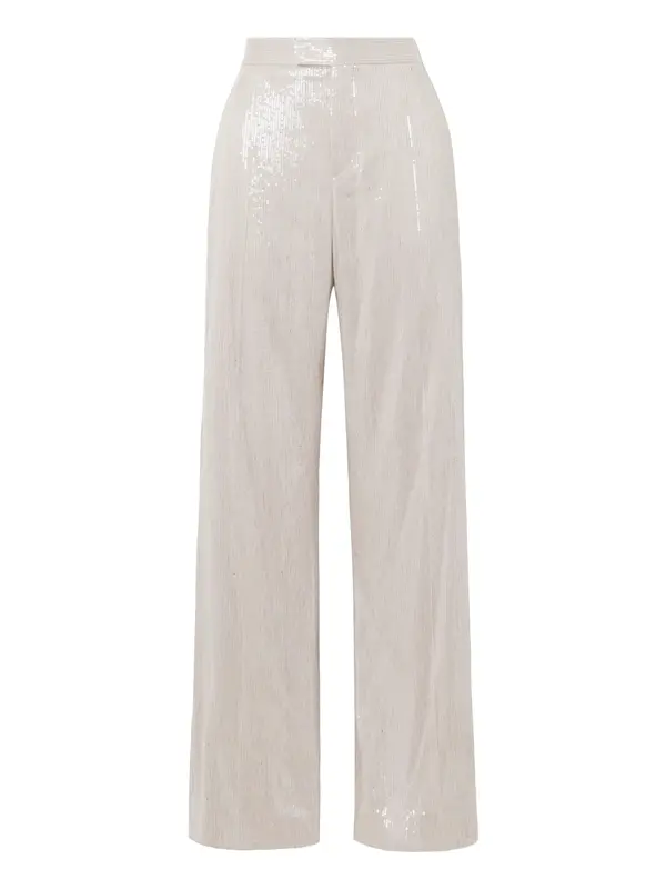 Brunello Cucinelli Sequined Crepe Wide-leg Pants - Gray