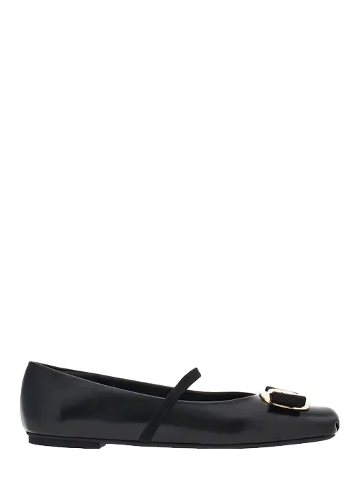 FERRAGAMO Vara Plate Ballet Flat - Black