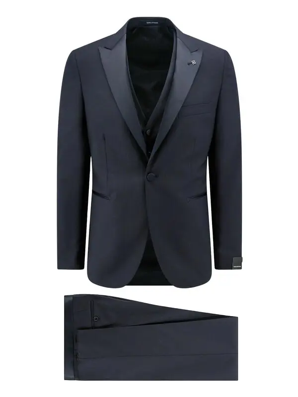 Tagliatore Virgin Wool Tuxedo With Vest - Blue