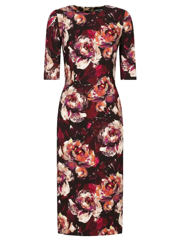 Dolce & Gabbana Peony-print Midi Dress - Pink