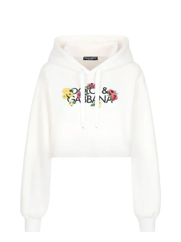 Dolce & Gabbana Floral-logo Cropped Hoodie - White