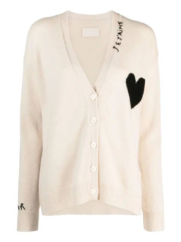 Zadig&Voltaire Mirka Heart-embroidered Cashmere Cardigan - Neutrals