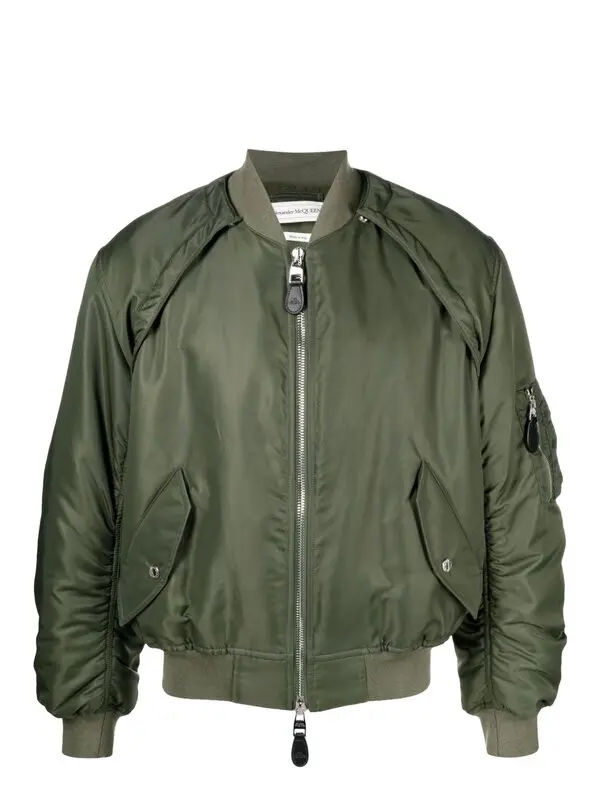 Alexander McQueen Detachable-sleeve Ruched Bomber Jacket - Green