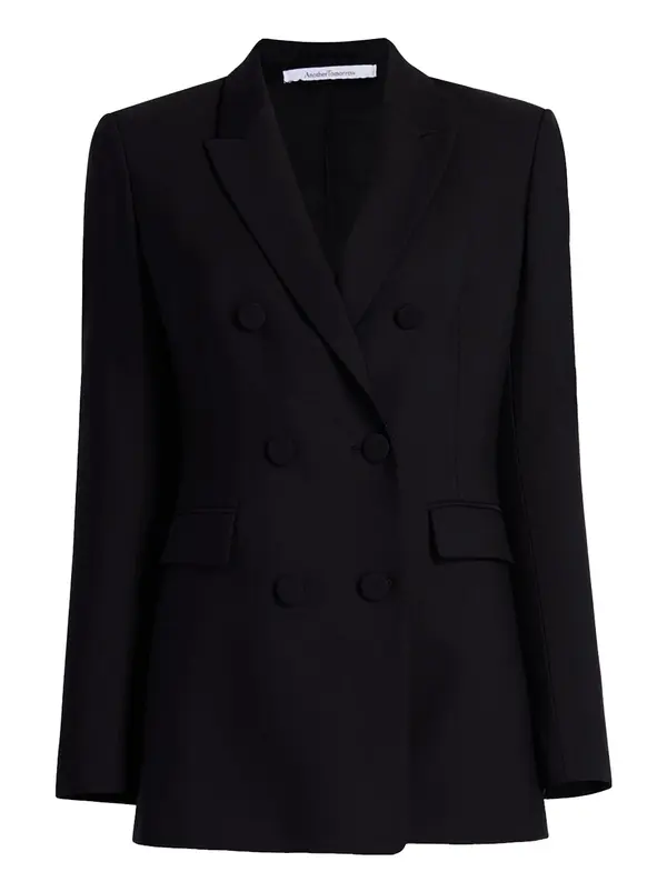 Another Tomorrow Double-breasted Merino Wool Blazer - Black