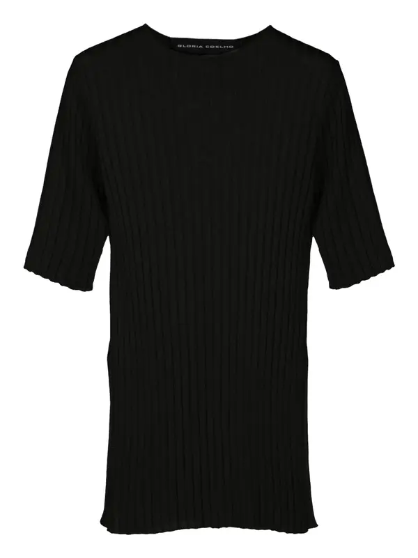 GLORIA COELHO Side-slits Ribbed T-shirt - Black