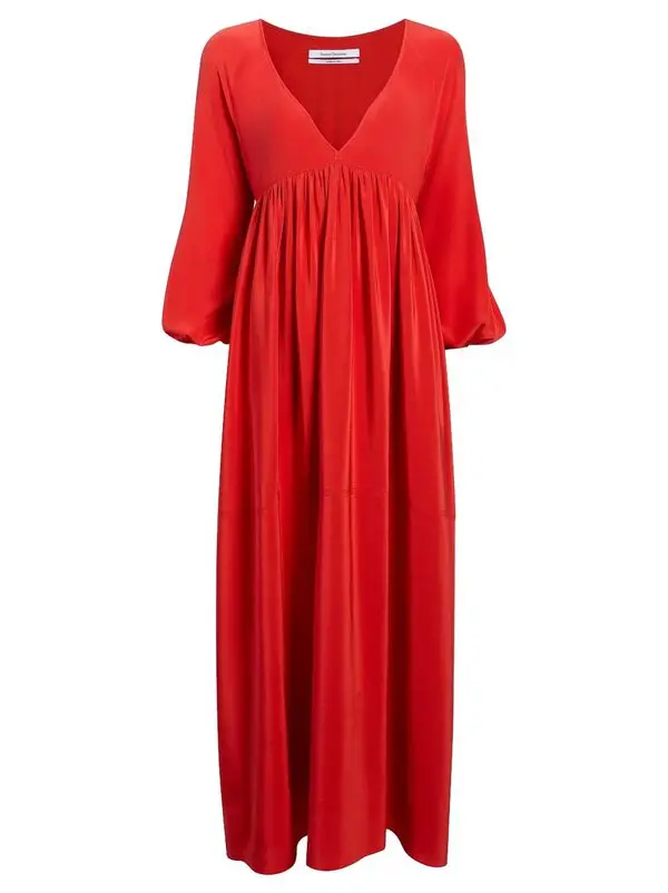 Another Tomorrow Pleated Empire Midi Dress - Red