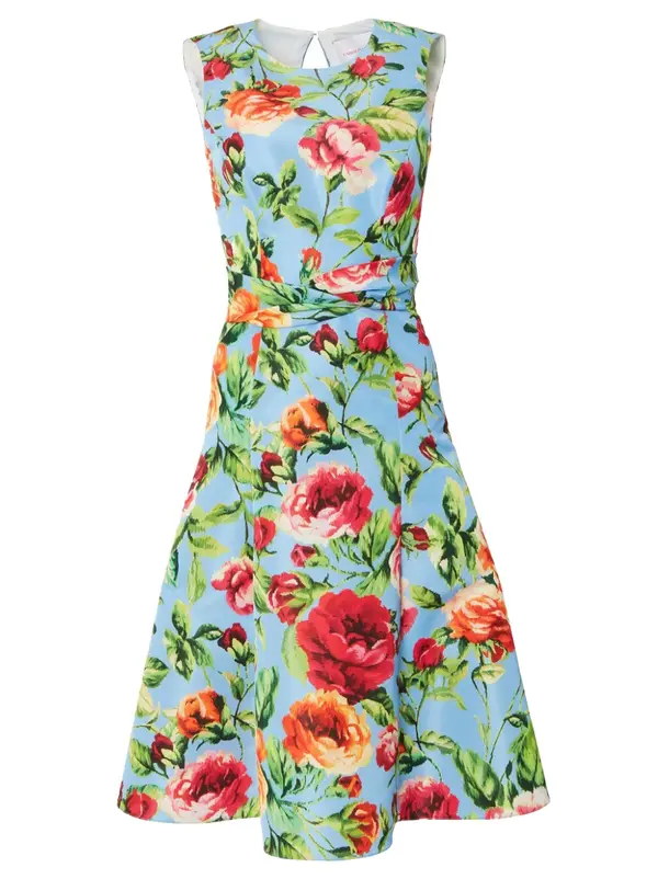 Carolina Herrera Rose-print Flared Dress - Blue