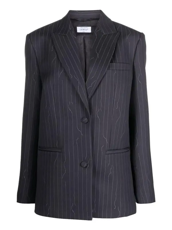 Off-White Pinstripe Pattern Peak Lapel Blazer - Grey