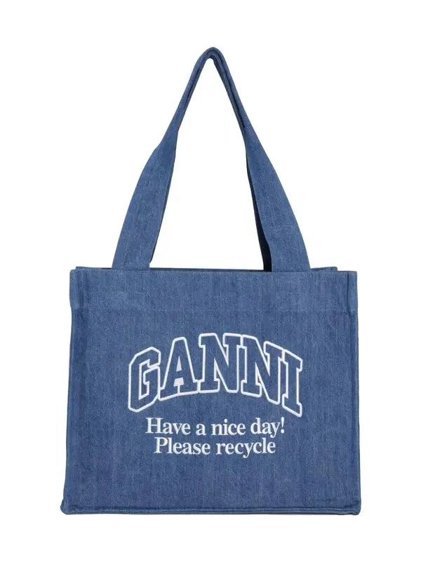 GANNI Logo-print Denim Shoulder Bag - Blue