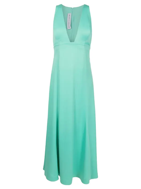 GLORIA COELHO Plunging V-neck Midi Dress - Green