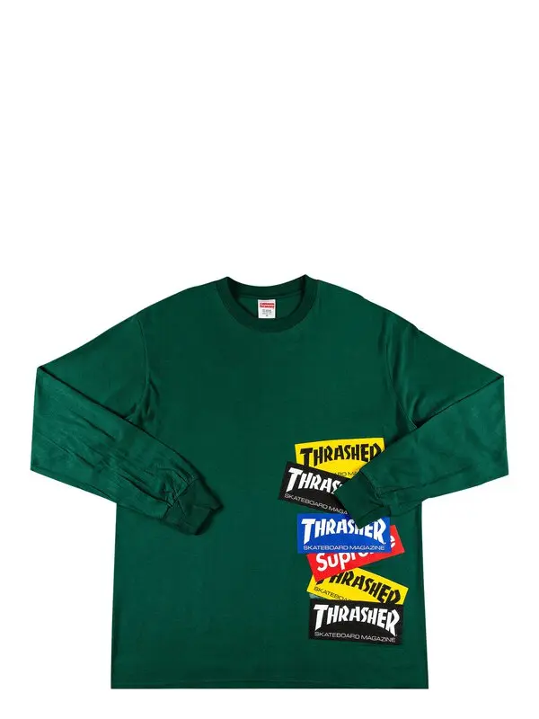Supreme X Thrasher Multi Logo Long-sleeve Tee 'dark - Green