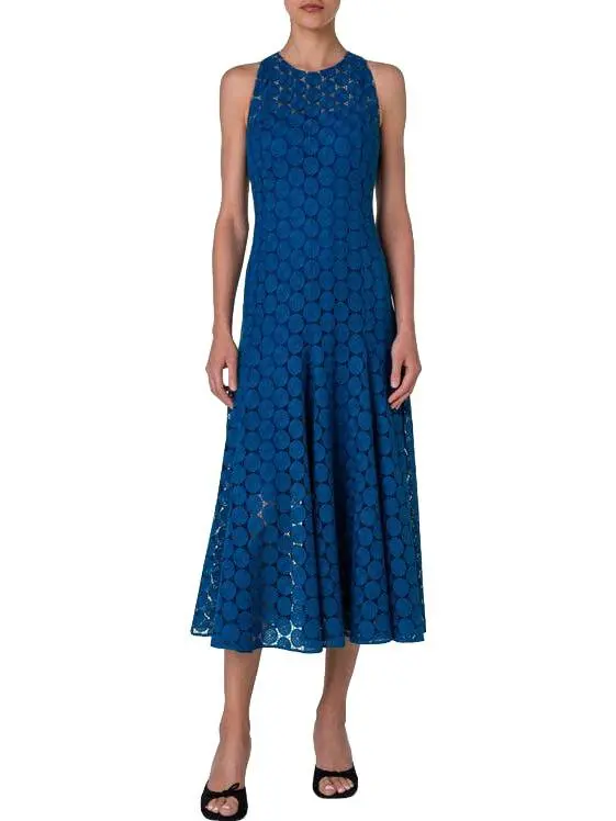 Akris Dot Guipure Lace A-line Midi Dress - Medium Blue Denim
