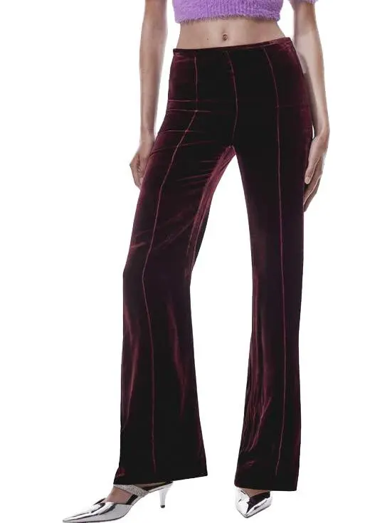 Mango Seamed Velvet Flare Pants - Maroon