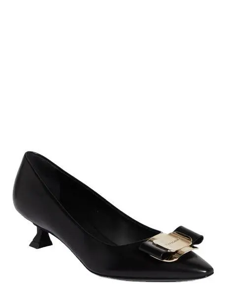 FERRAGAMO Zelma Bow Kitten Heel Pump - Black