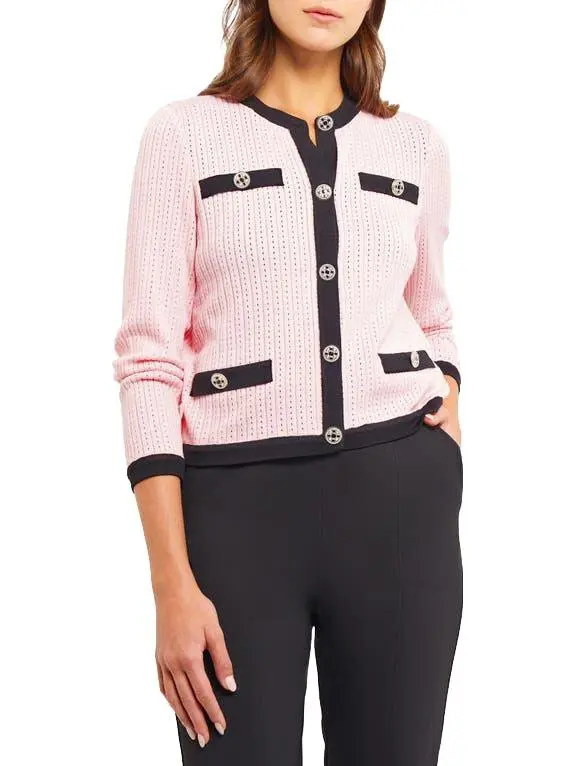 Misook Eyelet Cardigan - Rose Petal/black