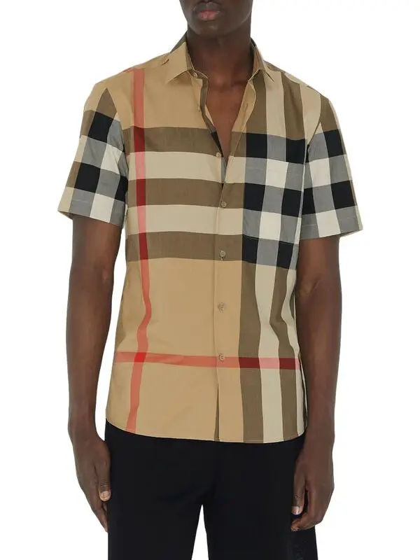 Burberry Summerton Archive Short Sleeve Check Cotton Poplin Button-up Shirt - Archive Beige Ip Chk