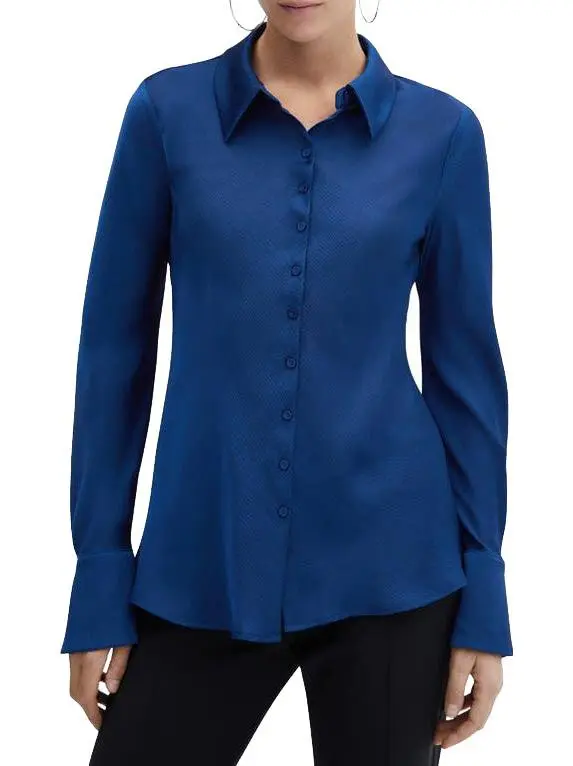 Mango Textured Satin Button-up Shirt - Medium Blue
