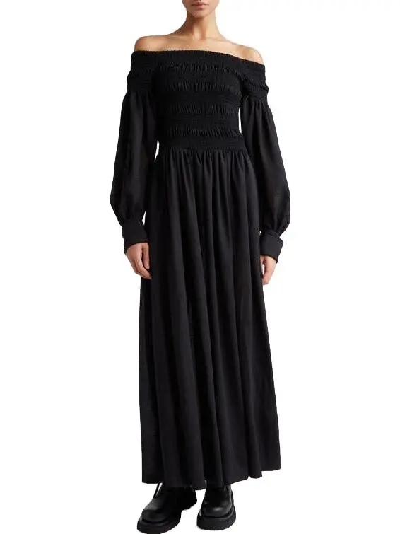 Max Mara Manu Off-the-shoulder Virgin Wool Maxi Dress - Black