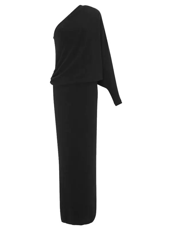 Saint Laurent Long One Shoulder Cashmere Dress - Black