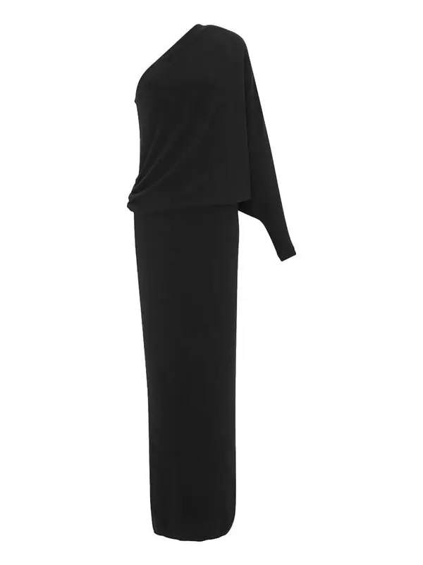 Saint Laurent Long One Shoulder Cashmere Dress - Black