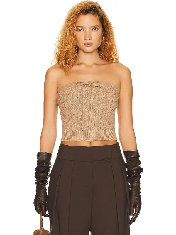 HELSA Taiki Cable Knit Tube Top - Cinnamon