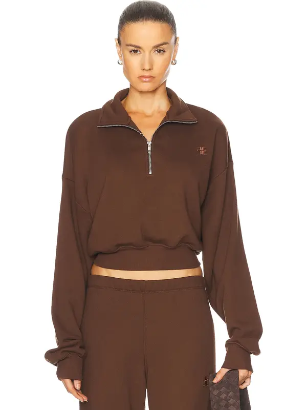 Eterne Cropped Half Zip Sweatshirt - Chocolate