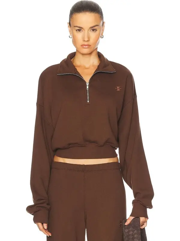 Eterne Cropped Half Zip Sweatshirt - Chocolate