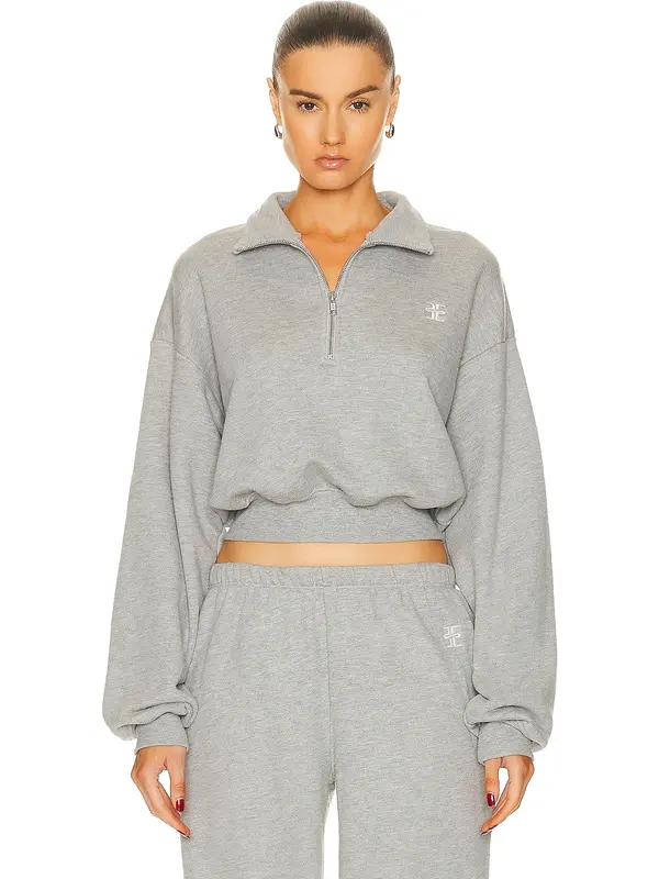 Eterne Cropped Half Zip Sweatshirt - Heather Grey