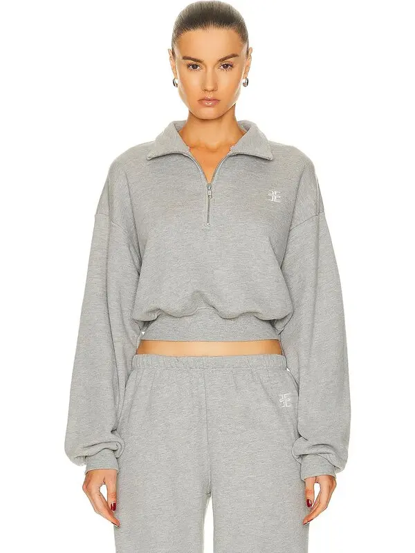 Eterne Cropped Half Zip Sweatshirt - Heather Grey