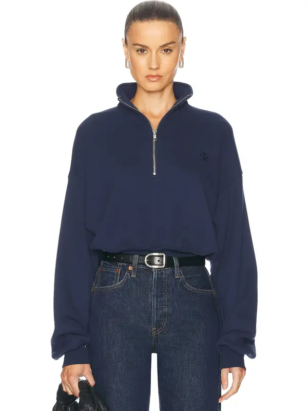 Eterne Cropped Half Zip Sweatshirt - Navy