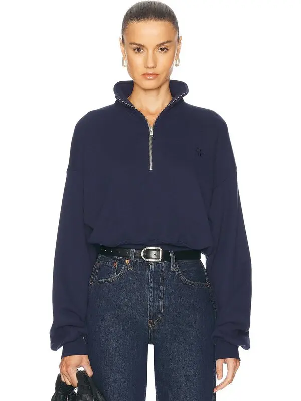 Eterne Cropped Half Zip Sweatshirt - Navy