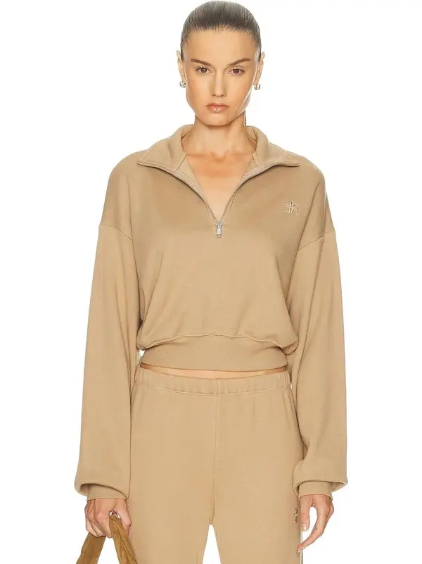 Eterne Cropped Half Zip Sweatshirt - Taupe