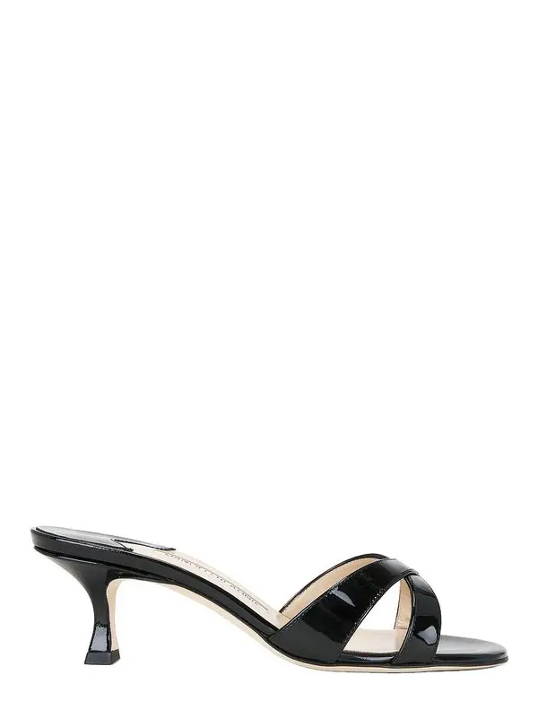 Manolo Blahnik Callamu 50 Patent Mule Sandal - Black