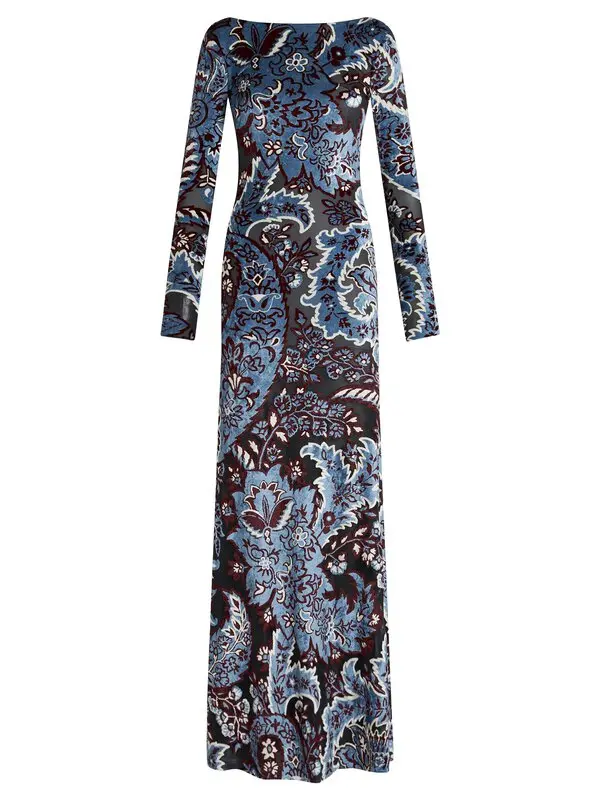 Etro Open Back Velvet Maxi Dress - Blue