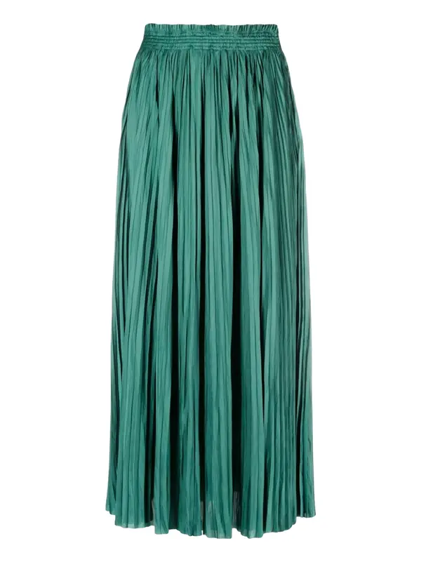 Ulla Johnson Pleated Satin Midi Skirt - Green