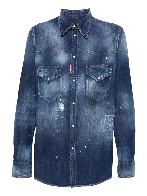 Dsquared2 Paint-splatter Denim Shirt - Blue