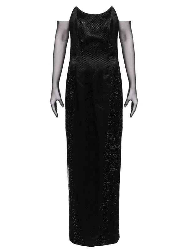 BAZZA ALZOUMAN Rhinestone-embellished Strapless Gown - Black