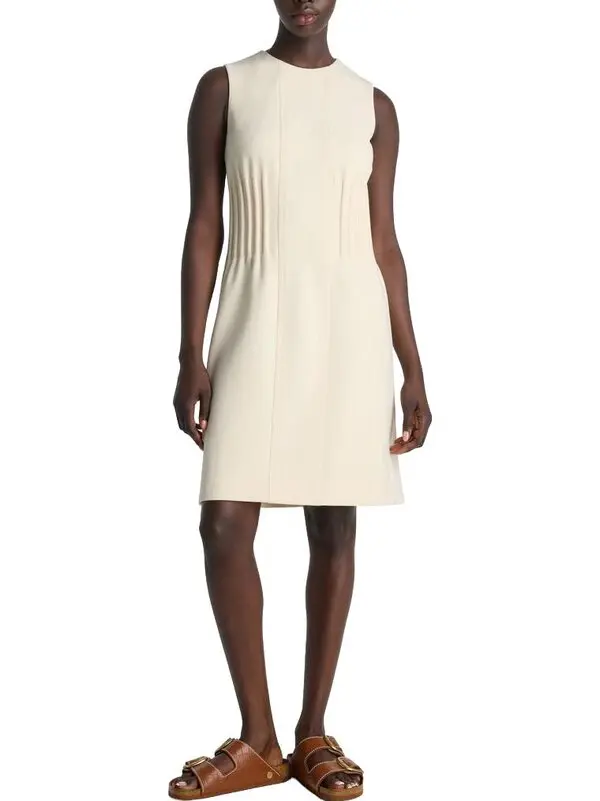 St. John Corset Waist Sleeveless Shift Dress - Ecru