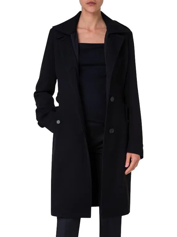 Akris Wool Tricotine Trench Coat - Black 009