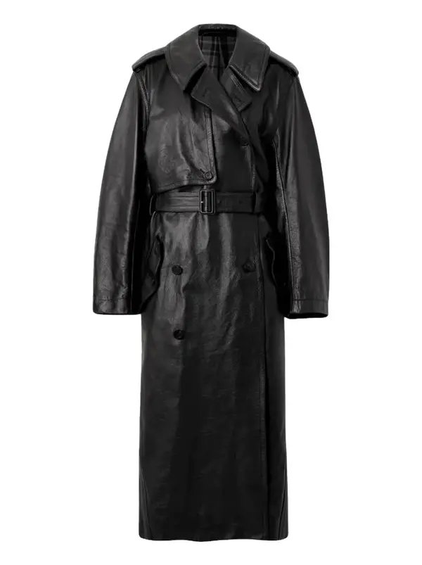 Balenciaga Cocoon Double-breasted Belted Leather Trench - Black