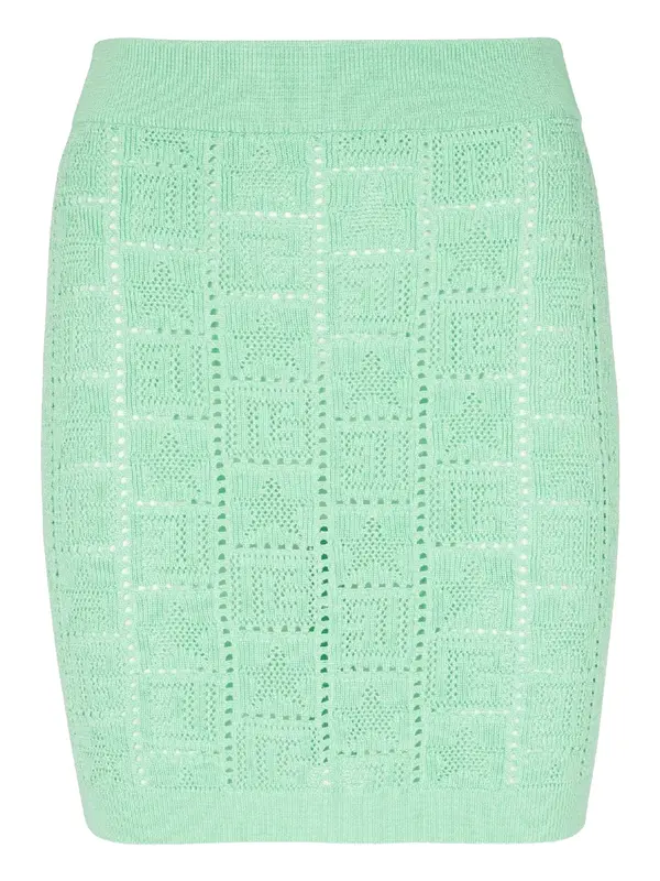 Balmain Pointelle-knit Monogram Miniskirt - Green