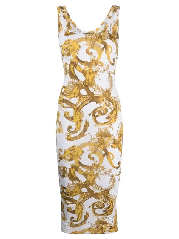 Versace Barocco-print Midi Dress - White