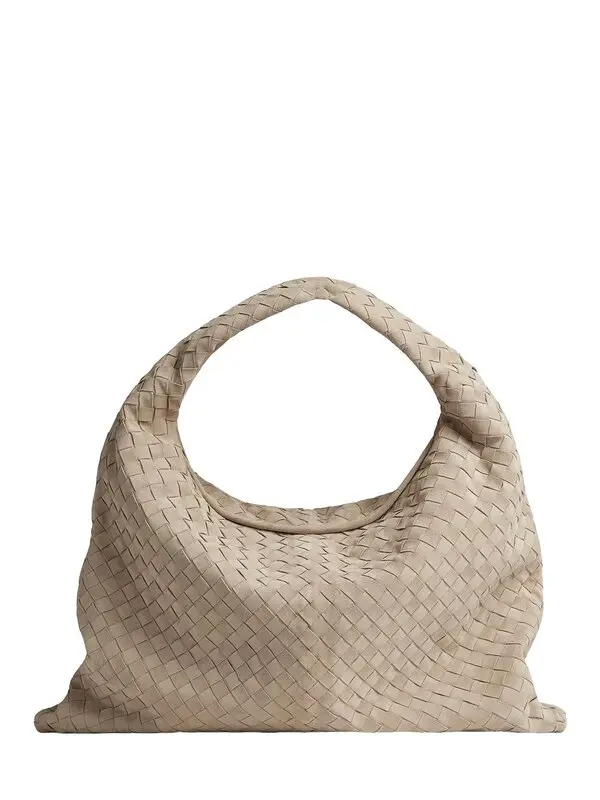 Bottega Veneta Large Hop Intrecciato Hobo Bag - 9614 Ecru-muse Brass