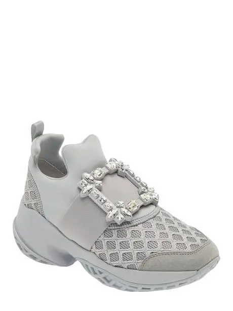 ROGER VIVIER Viv' Run Strass Sneakers - Cemento M/ Platino/ Grigio