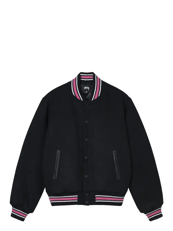 StÜssy Talk Melton Varsity Jacket - Black