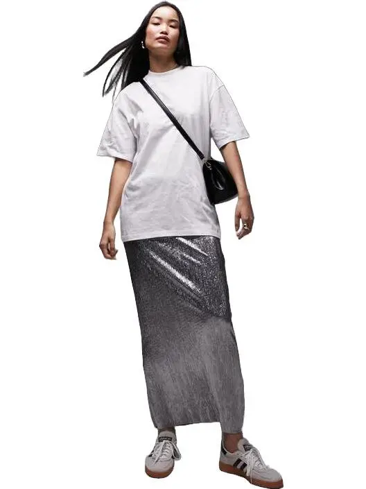 Topshop Textured Metallic Maxi Skirt - Silver